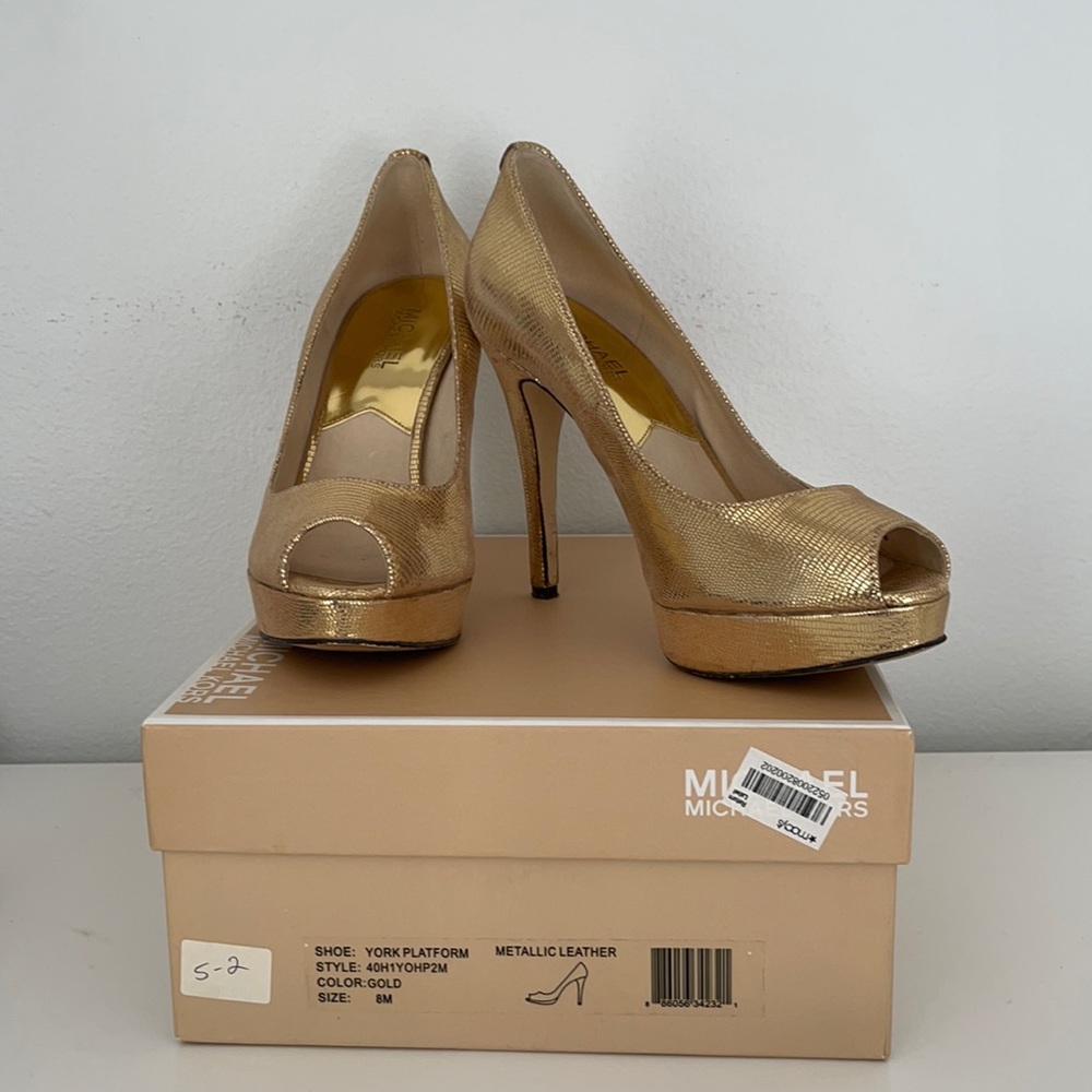 Gold Platform Peep Toe Michael Kors Heels - Gem